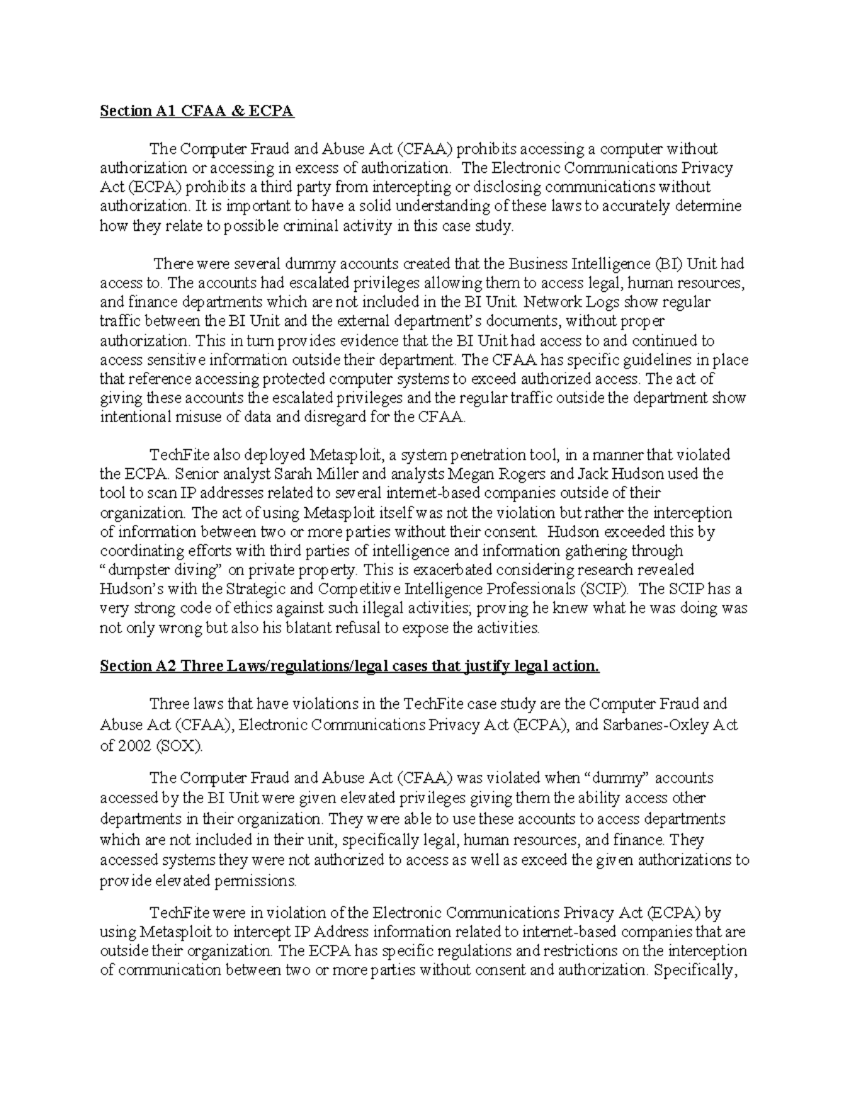 C841 Task 1 - Section A1 CFAA & ECPA The Computer Fraud and Abuse Act ...