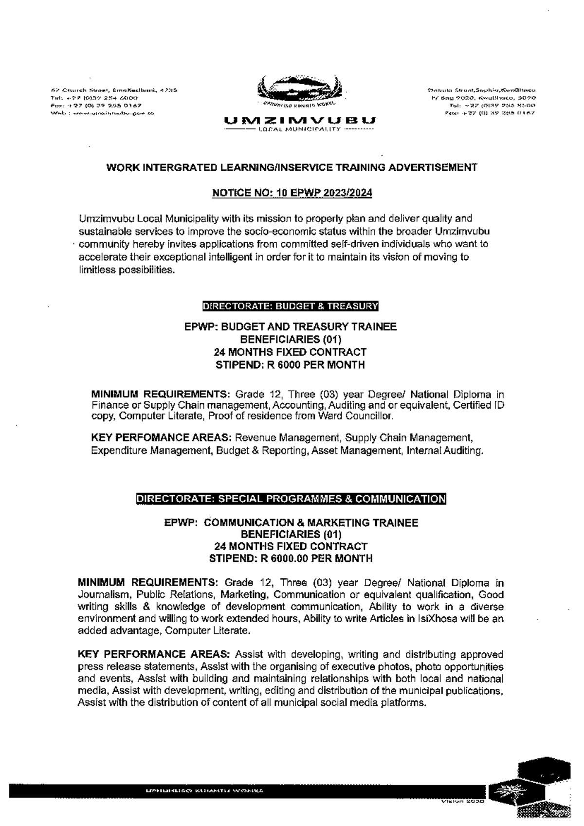 Work Intergrated Learning-Inservice Training Advertisment - AIS3704 ...