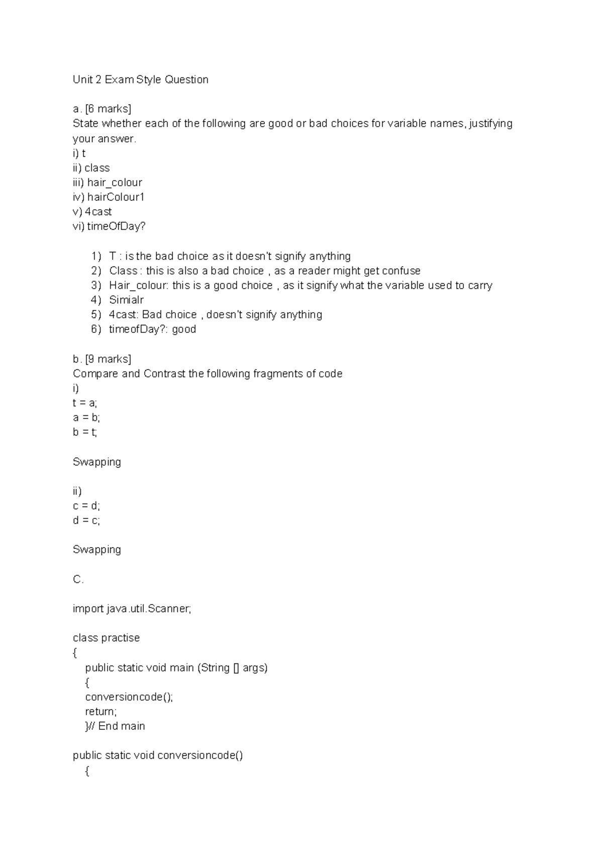 Unit 2 Exam Style Question - Unit 2 Exam Style Question a. [6 marks ...