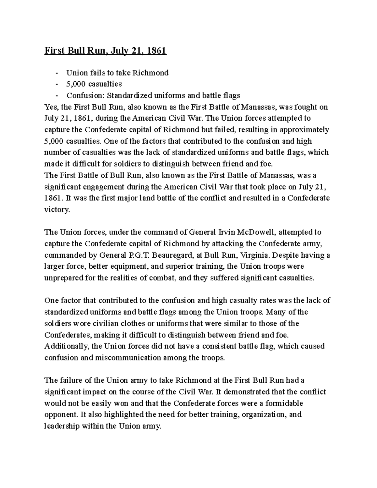 111111 First Bull Run, July 21, 1861impact in the world key questions ...