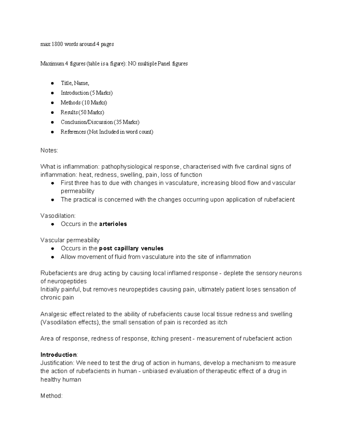 Notes Rubefacients - max 1800 words around 4 pages Maximum 4 figures ...