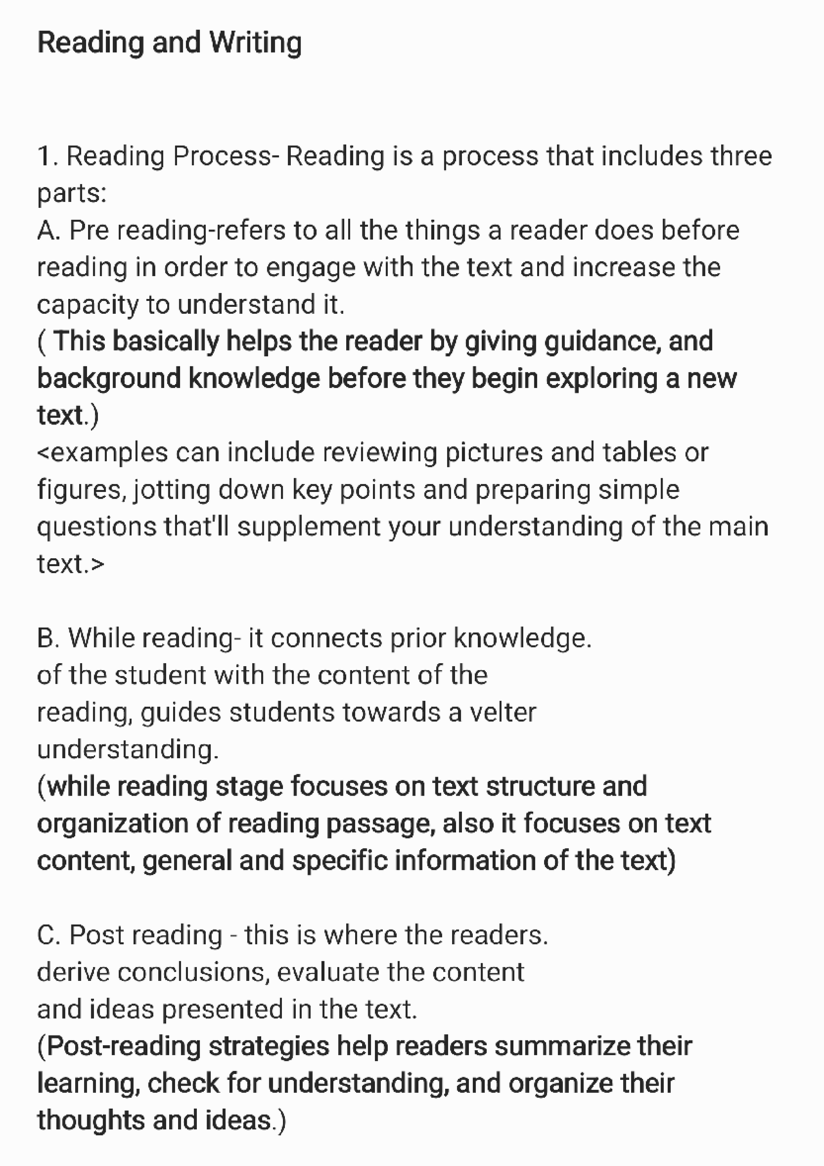 RW notes/assignment - Reading and Writing 1. Reading Reading is a ...