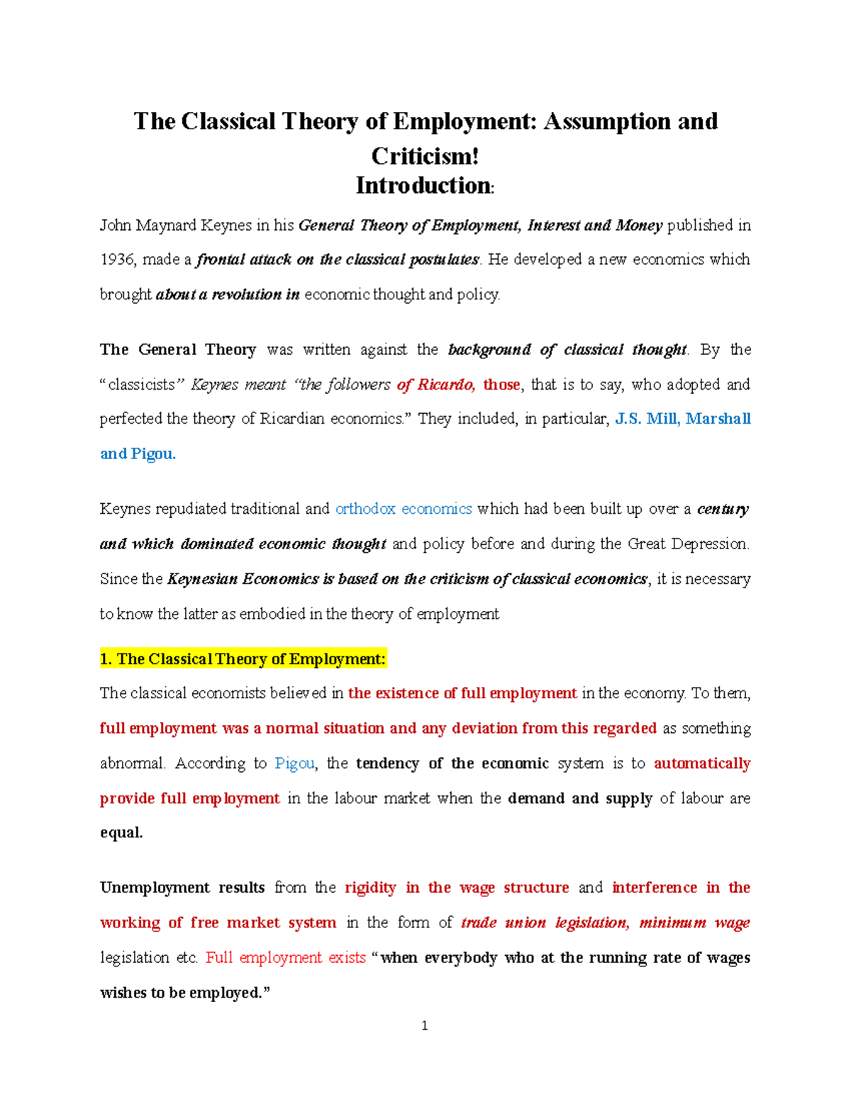 8 Classical Theory of Employment - He developed a new economics which ...
