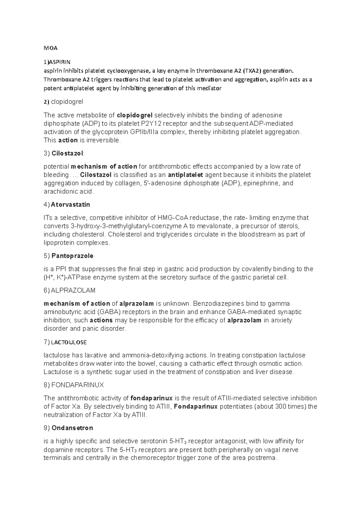 mechanisim of action of drugs - MOA 1)ASPIRIN aspirin inhibits platelet ...