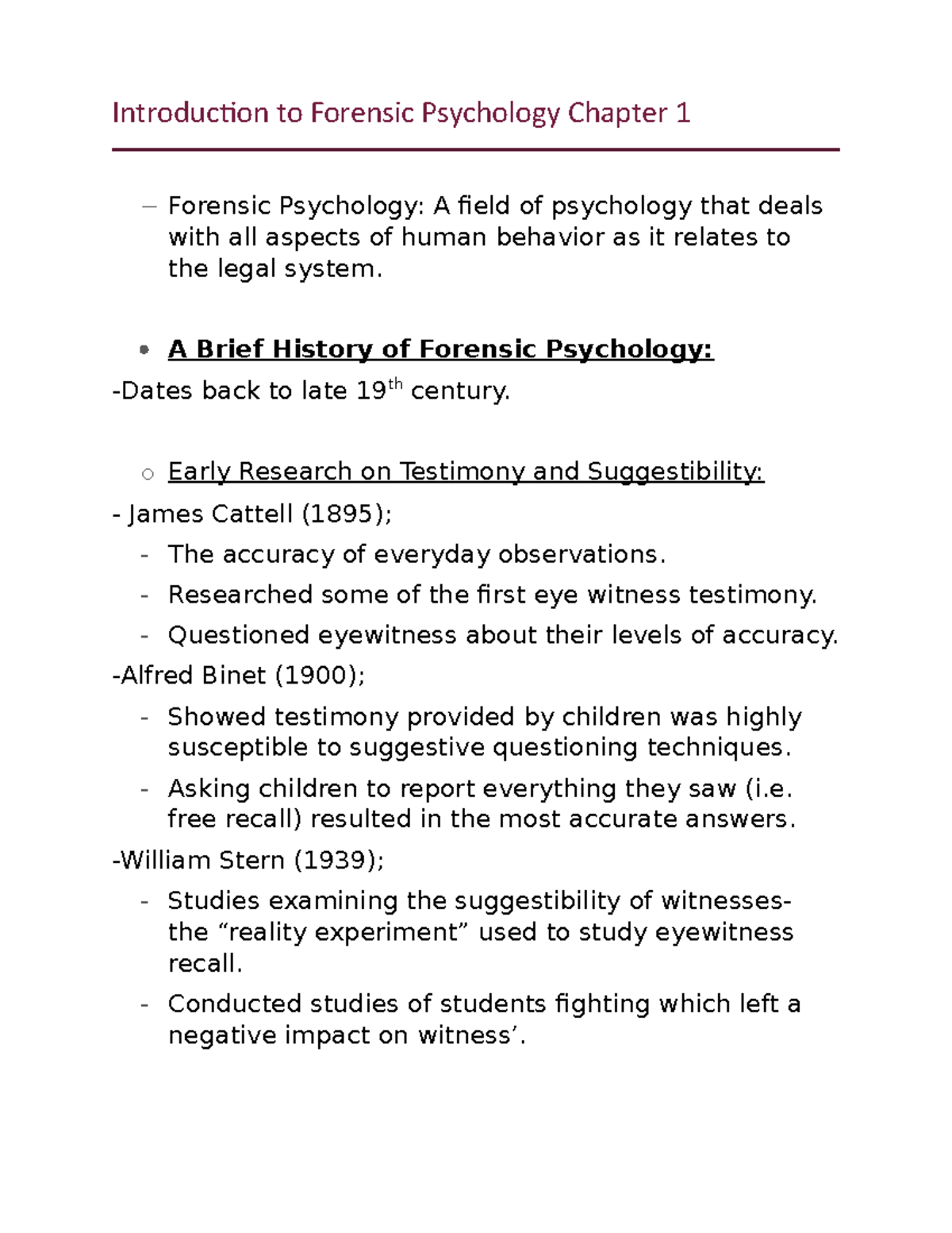 Introduction to Forensic Psychology Chapter 1-5 - A Brief History of ...