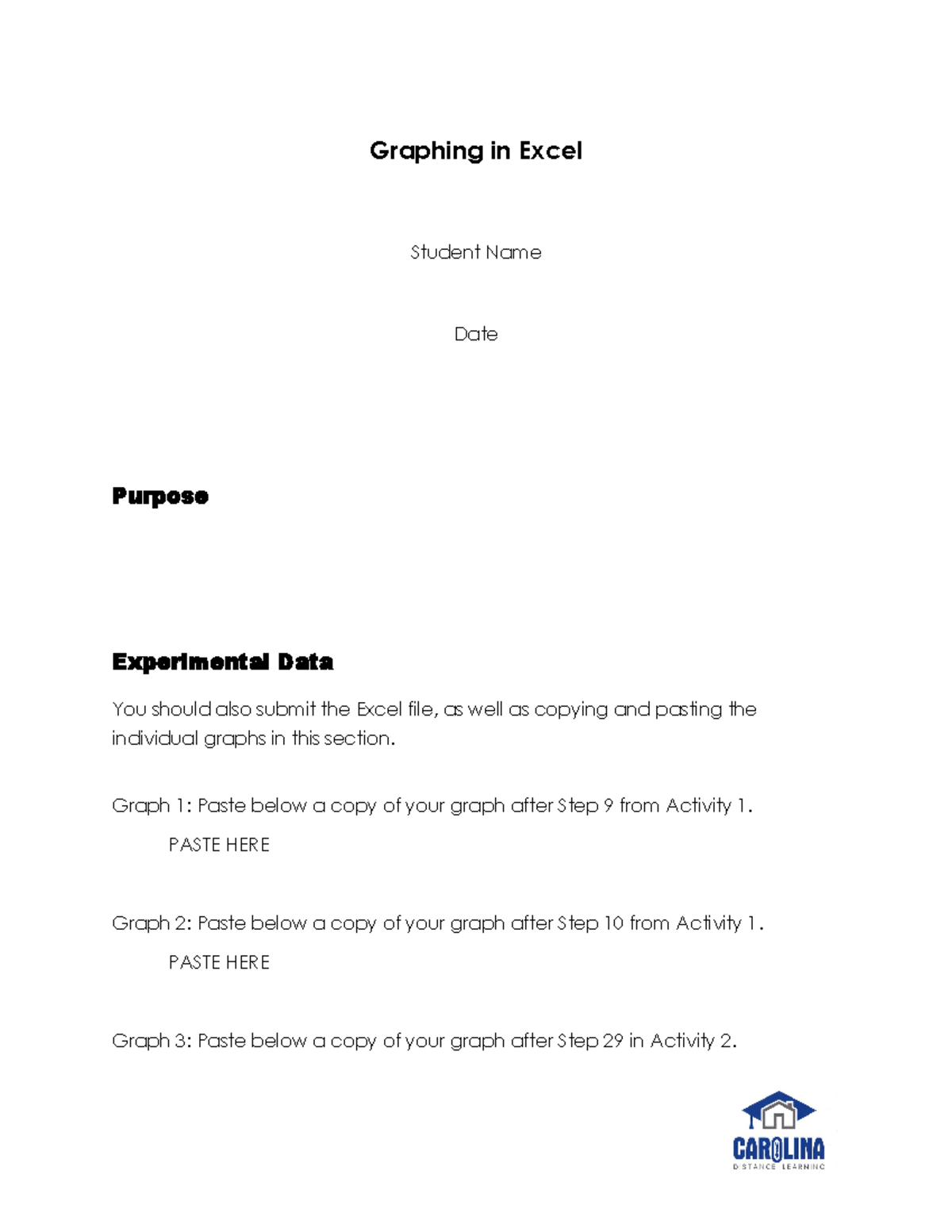 Lab Report Graphing in Excel 2022 - Graphing in Excel Student Name Date Purpose Experimental ...