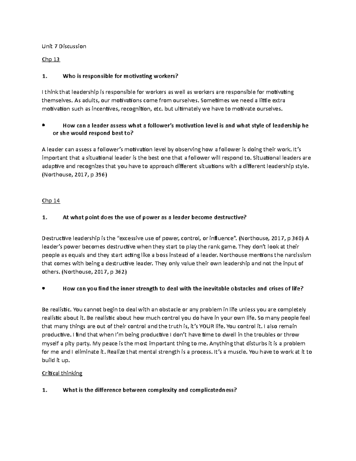 Unit 7 Discussion - Unit 7 Discussion Chp 13 1. Who is responsible for ...