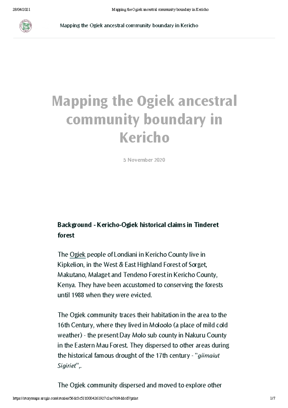 Mapping the Ogiek ancestral community boundary in Kericho - Mapping the ...