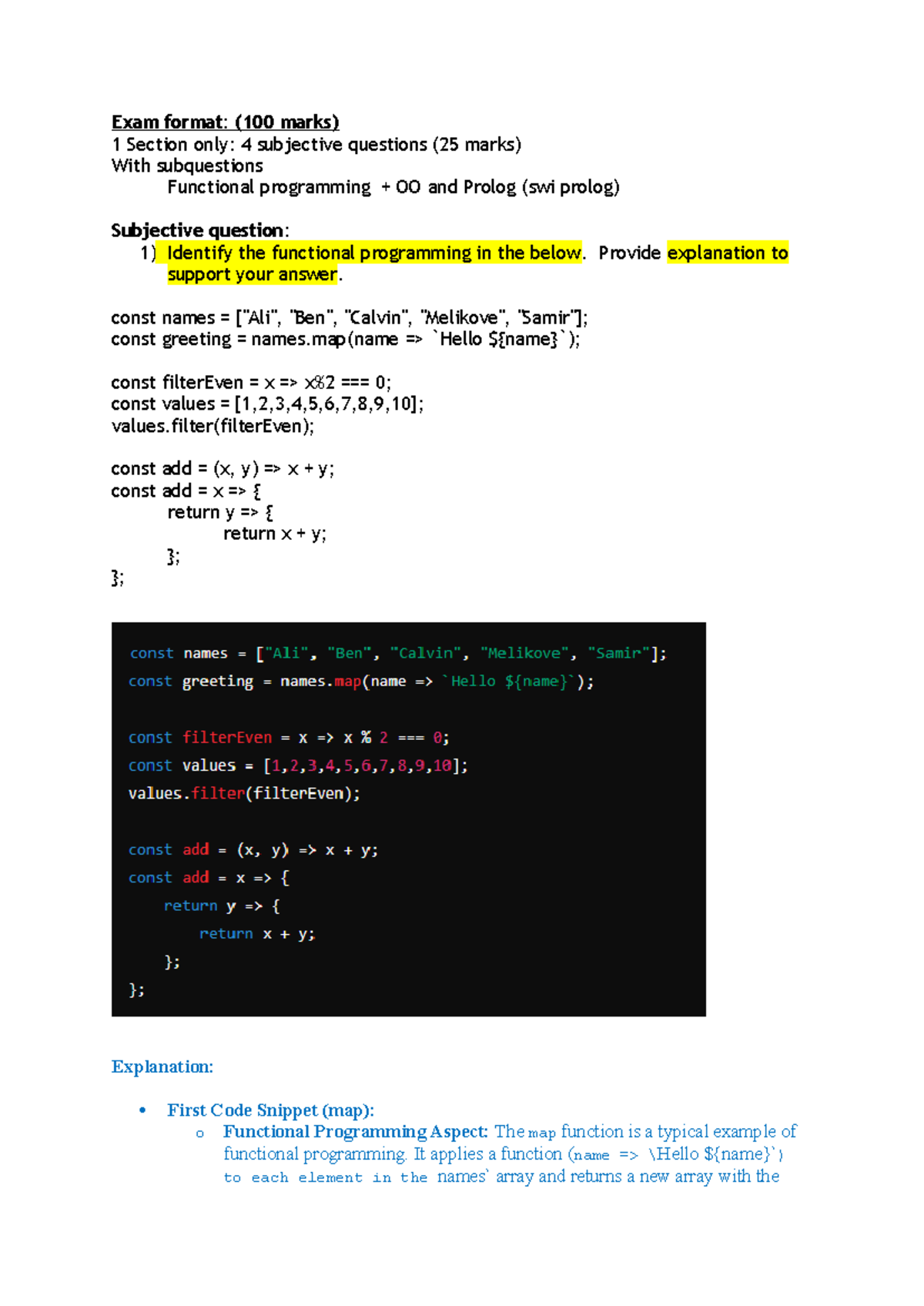 Revision APLC 15August - Exam format: (100 marks) 1 Section only: 4 subjective questions (25 ...