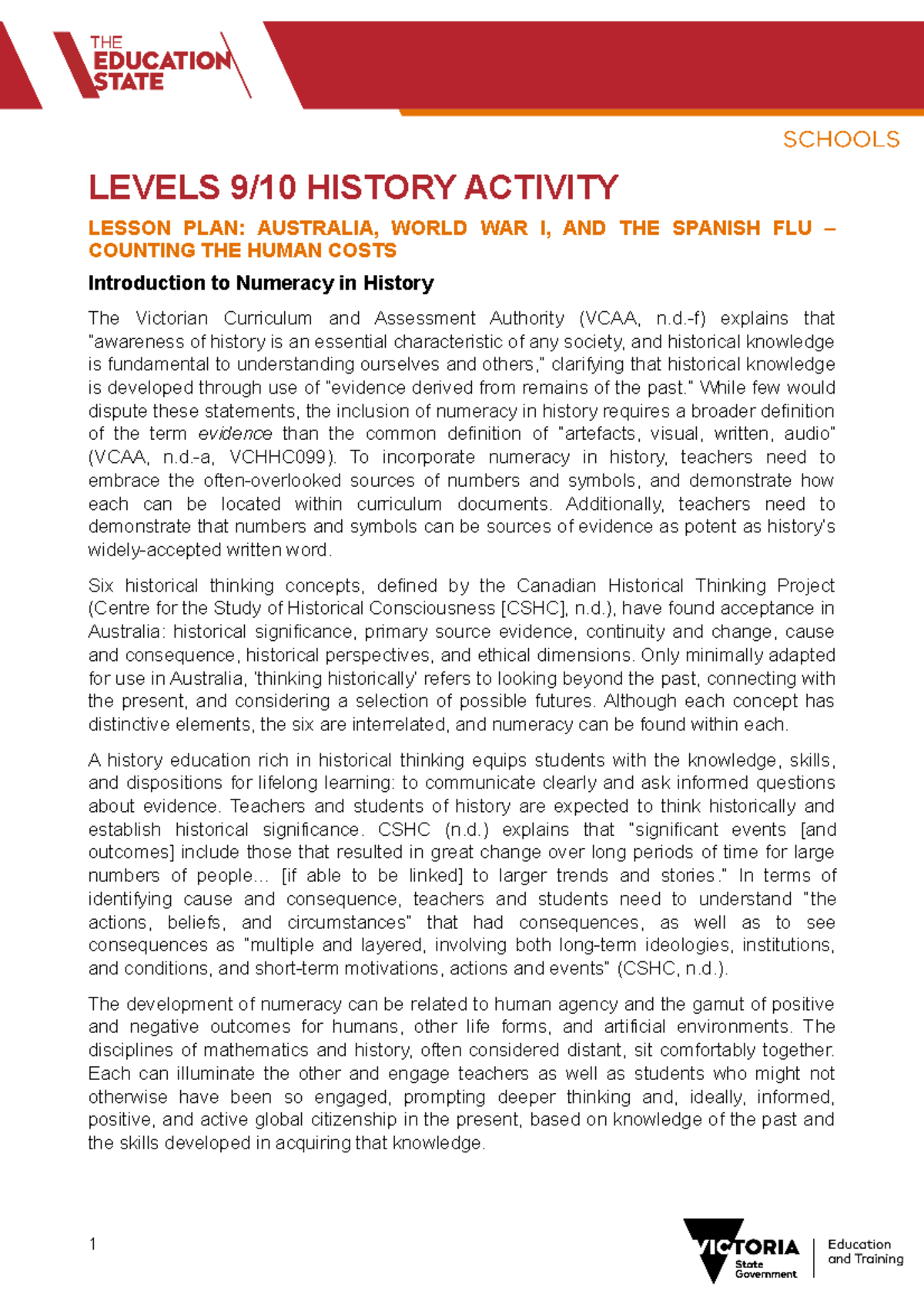 Levels 9 and 10 History Activity lesson plan, Australia, World War I ...