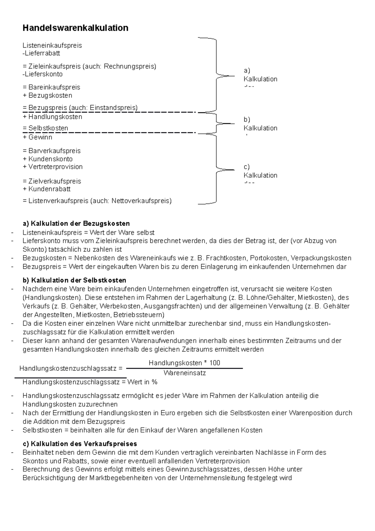 Handelswarenkalkulation - Handelswarenkalkulation Listeneinkaufspreis ...