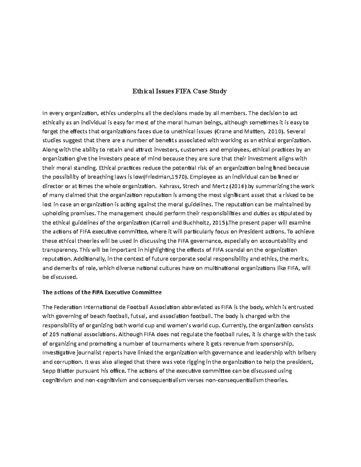 Ethical Issues FIFA Case Study - Studocu