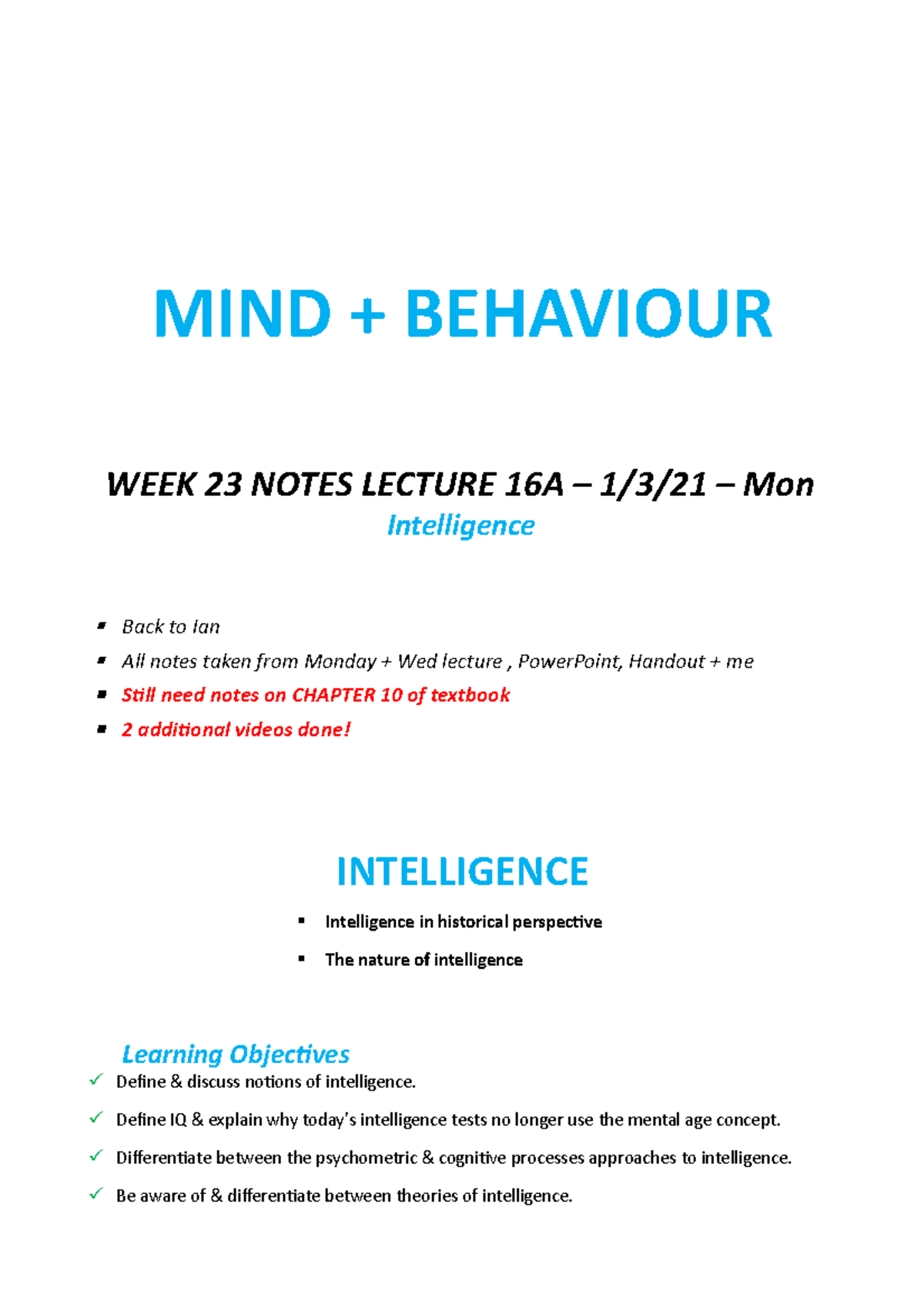 Week 23 Notes Intelligence - Ian - 23a+23b - MIND + BEHAVIOUR WEEK 23 ...