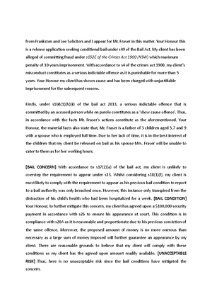 Submission 1 - Bail Application Template with Added Notes Murder and ...