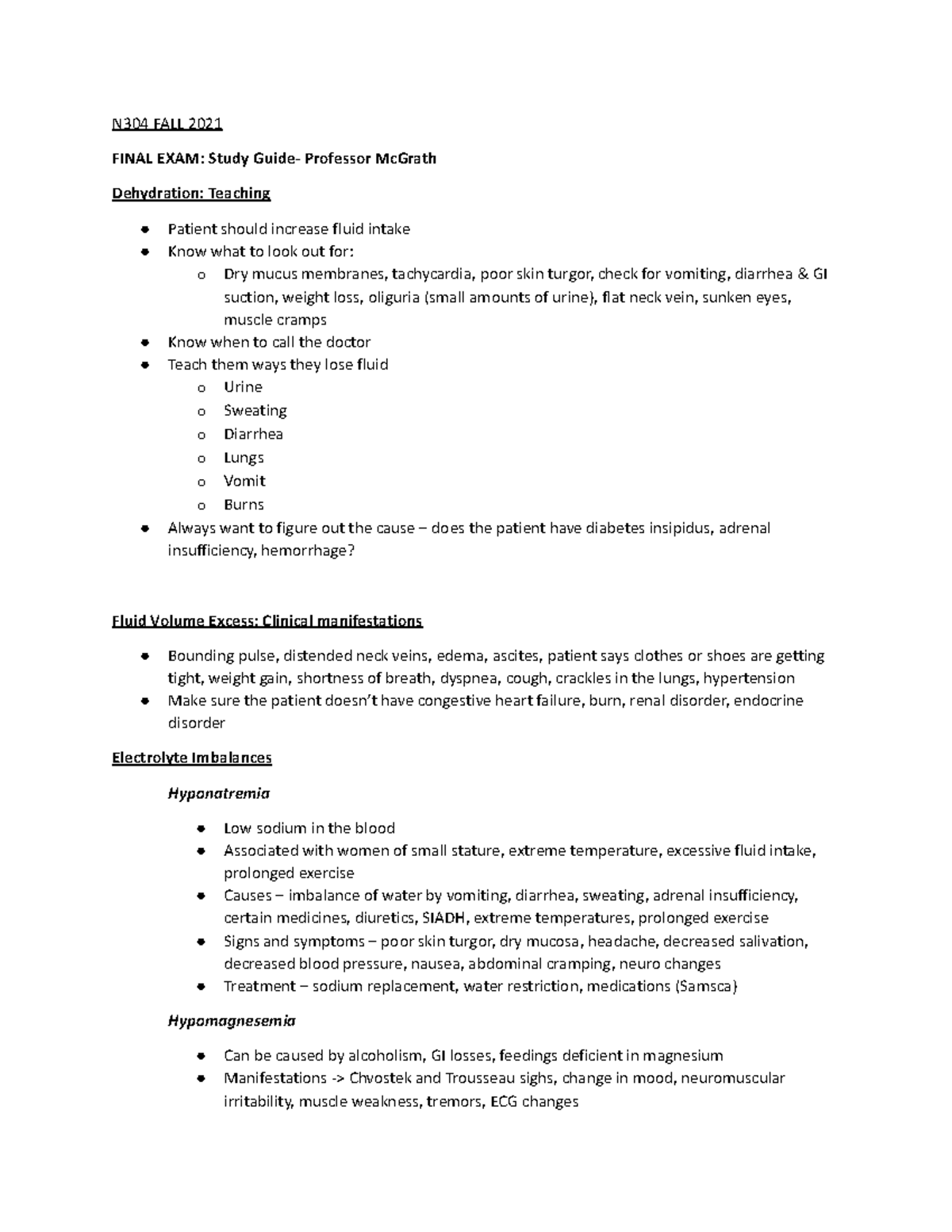 Complete study guide 304 - N304 FALL 2021 FINAL EXAM: Study Guide ...