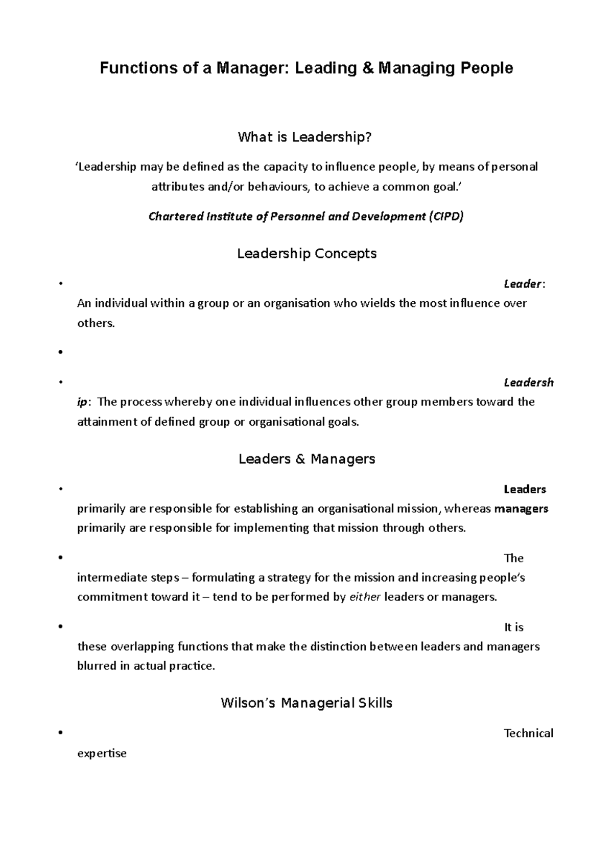 Functions of a Manager- Leading & Managing People - Functions of a ...