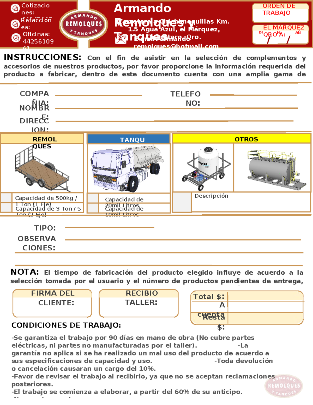 Orden DE Trabajo. HOJA Viajera REV - Armando Remolques y Tanques ...