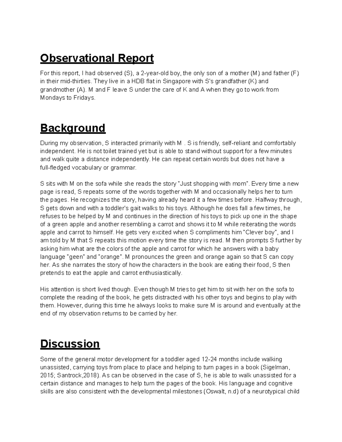 Developmental Psychology Observational Report of a 2-year-old Boy[ESSAY ...