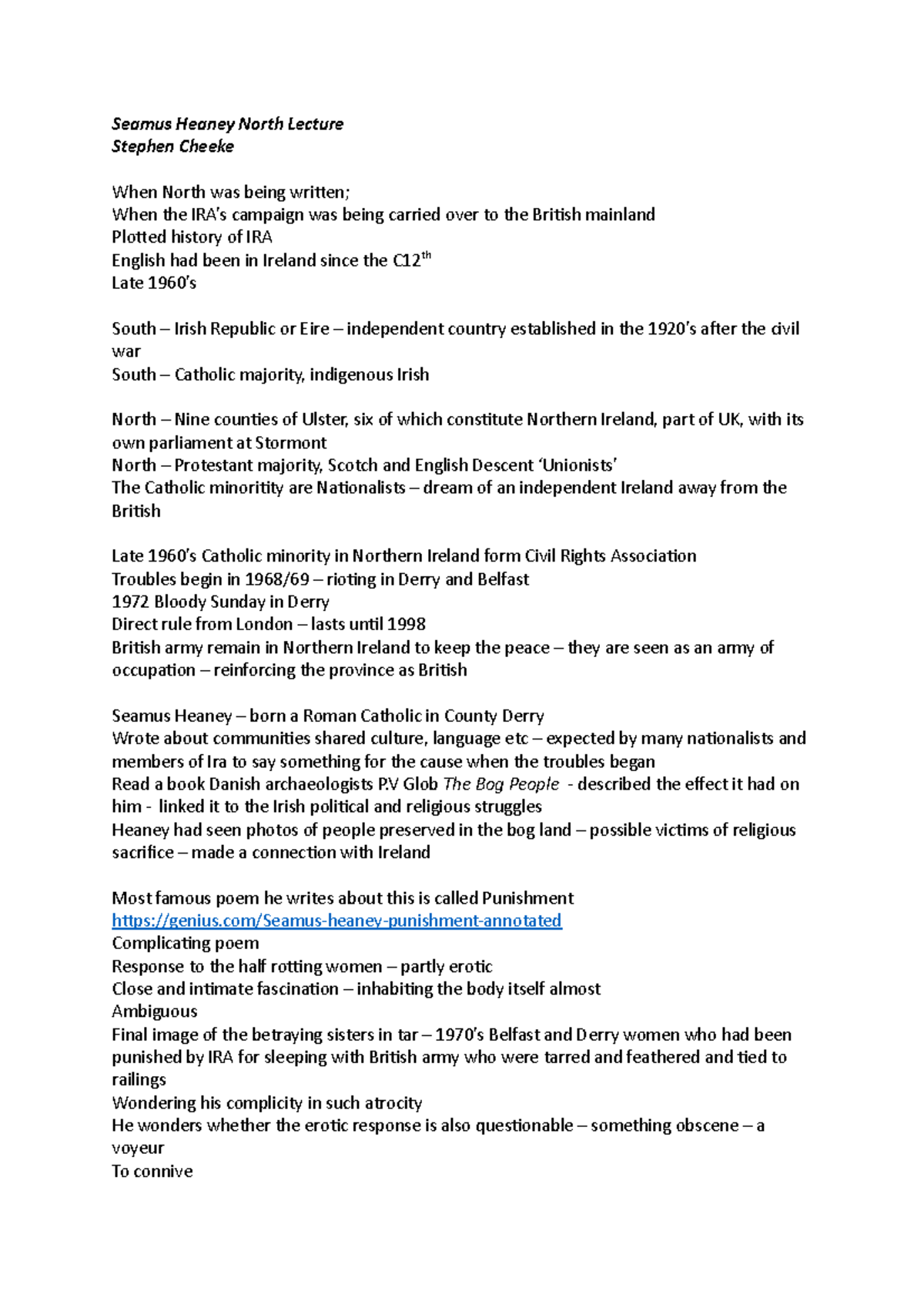 North by Seamus Heaney - Seamus Heaney North Lecture Stephen Cheeke ...