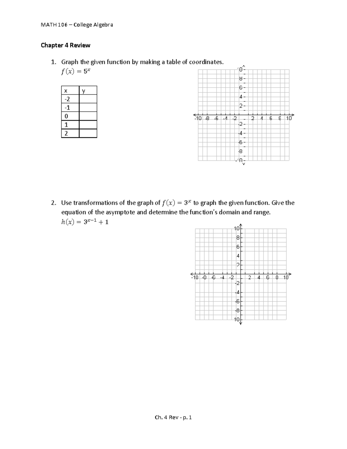 Chapter 4 Review Lecture Notes Chapter 4 Review Graph The Given Function By Making A Table Of 9880