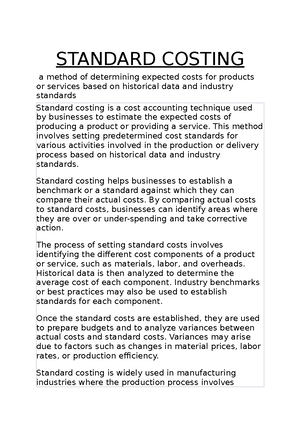 Standard Costing - STANDARD COSTING a method of determining expected ...