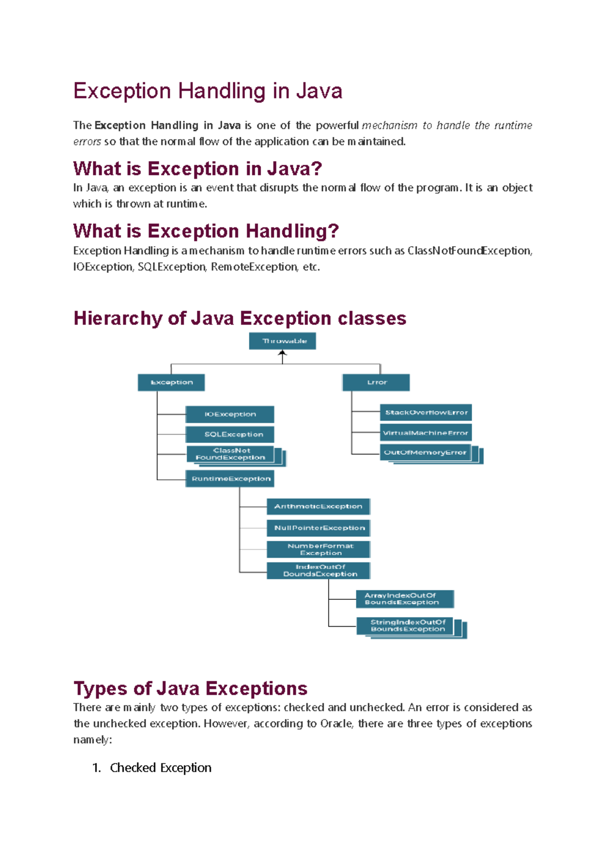 Unit 2 - Exception Handling in Java The Exception Handling in Java is one of the powerful ...