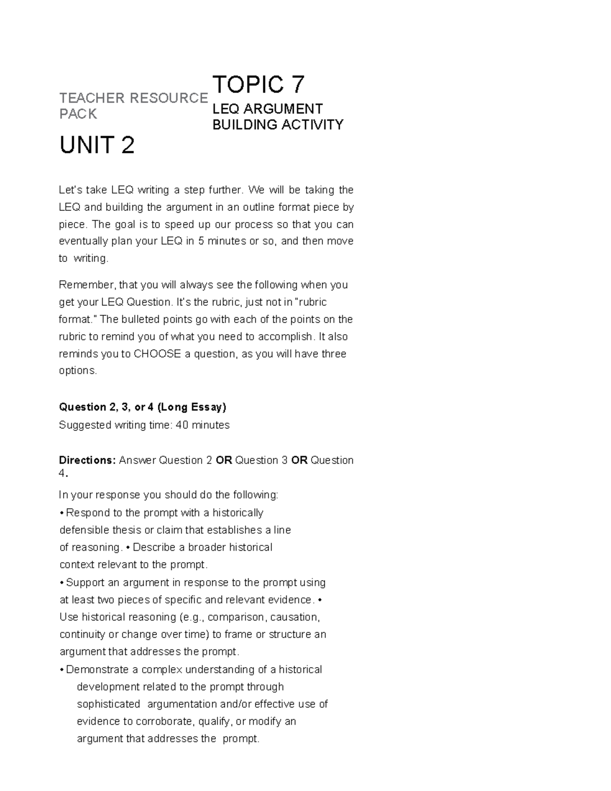 AP World TRP ACT 2 - activities TEACHER RESOURCE PACK UNIT 2 TOPIC 7 ...