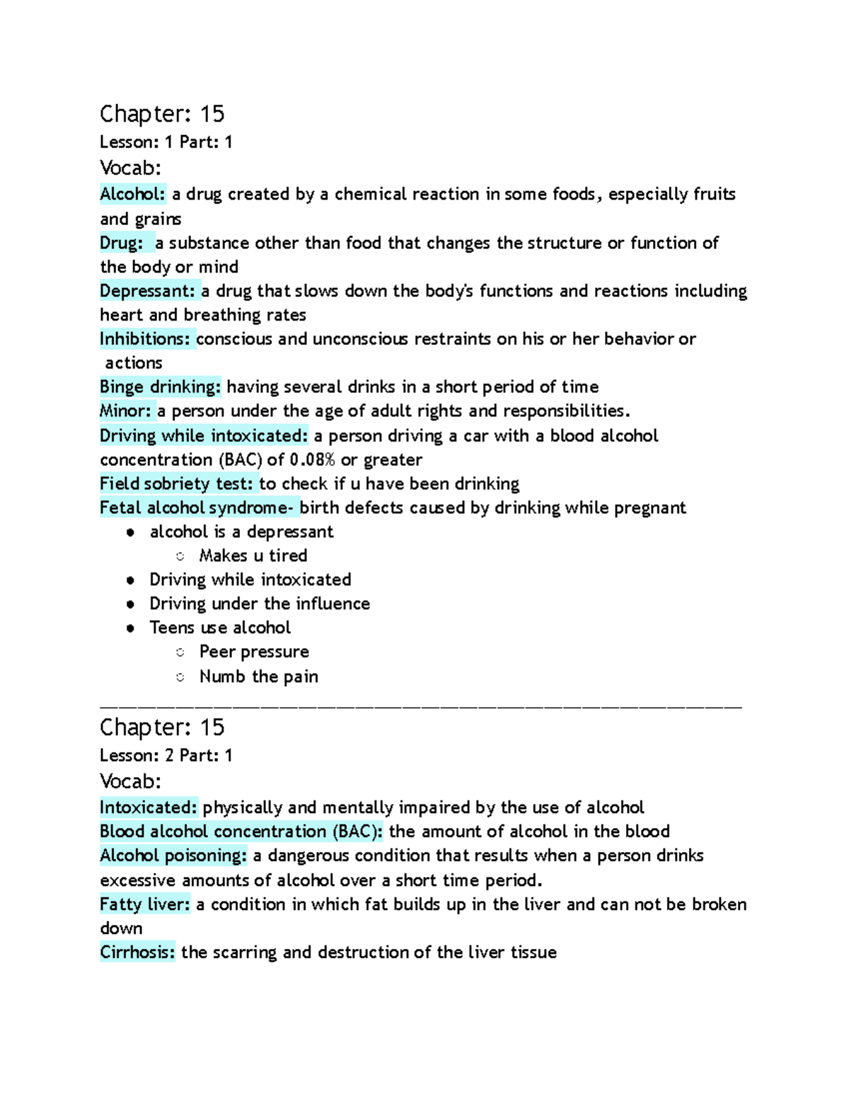 Alcohol and Drug Vocabulary - Studocu