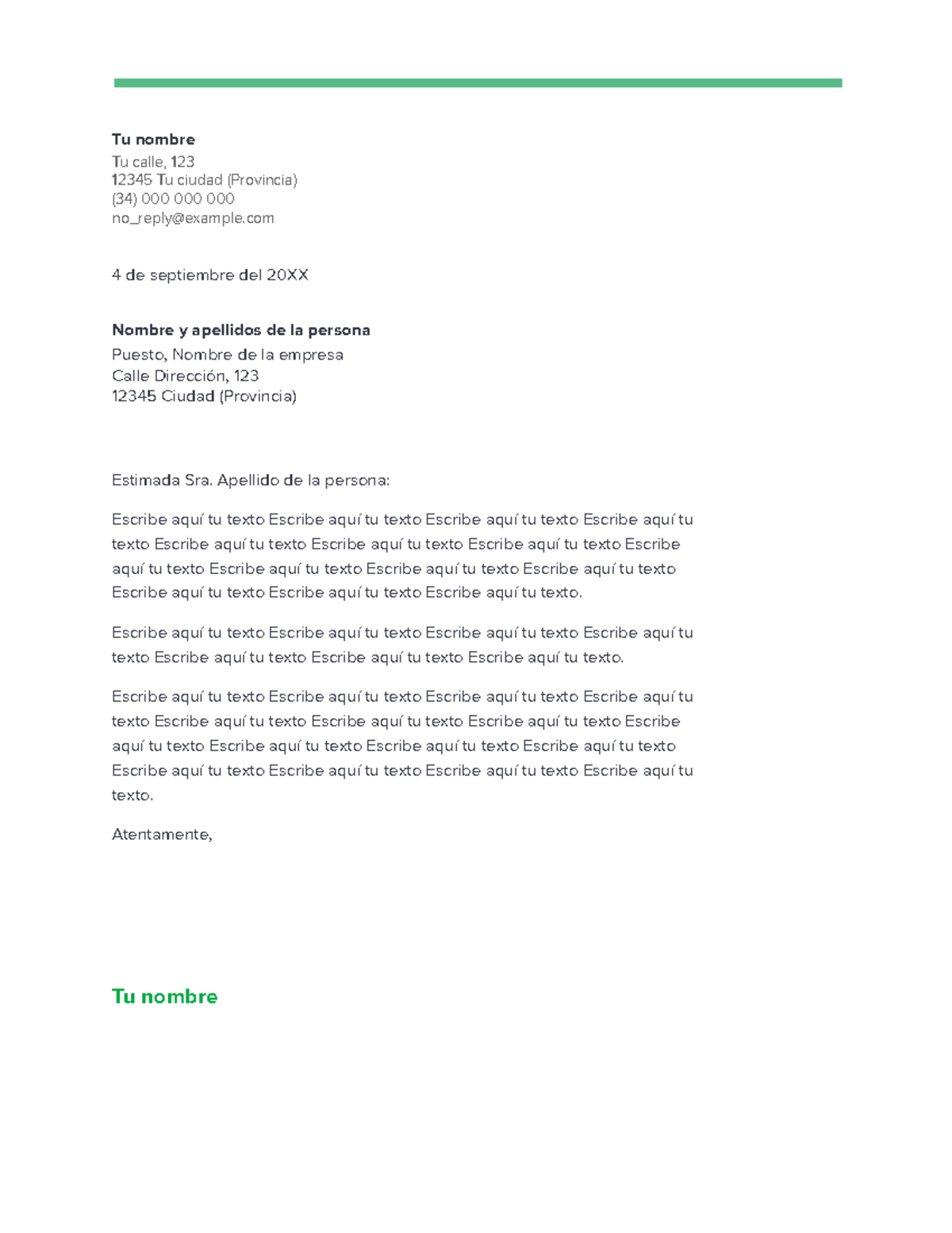 Carta - InformeeInformeeInformeeInformee - Tu nombre Tu calle, 123 ...