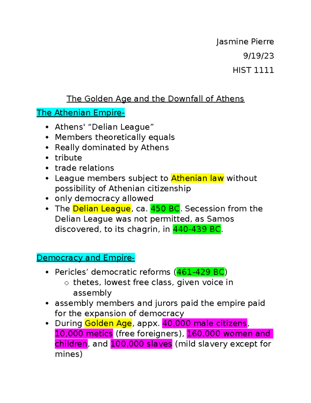 The Golden Age and the Downfall of Athens - 450 BC. Secession from the ...