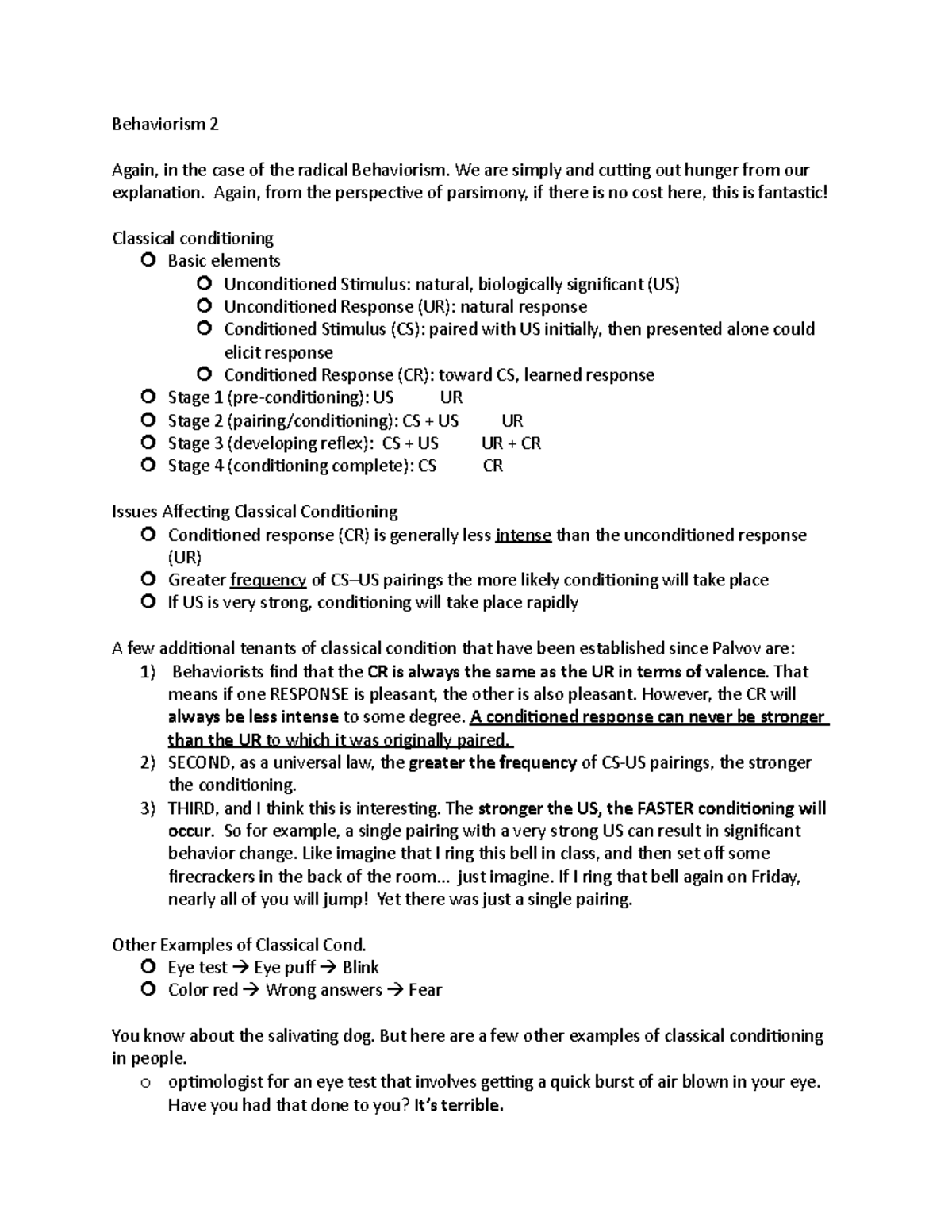 Behaviorism 2 - Professor Chen - Behaviorism 2 Again, in the case of ...