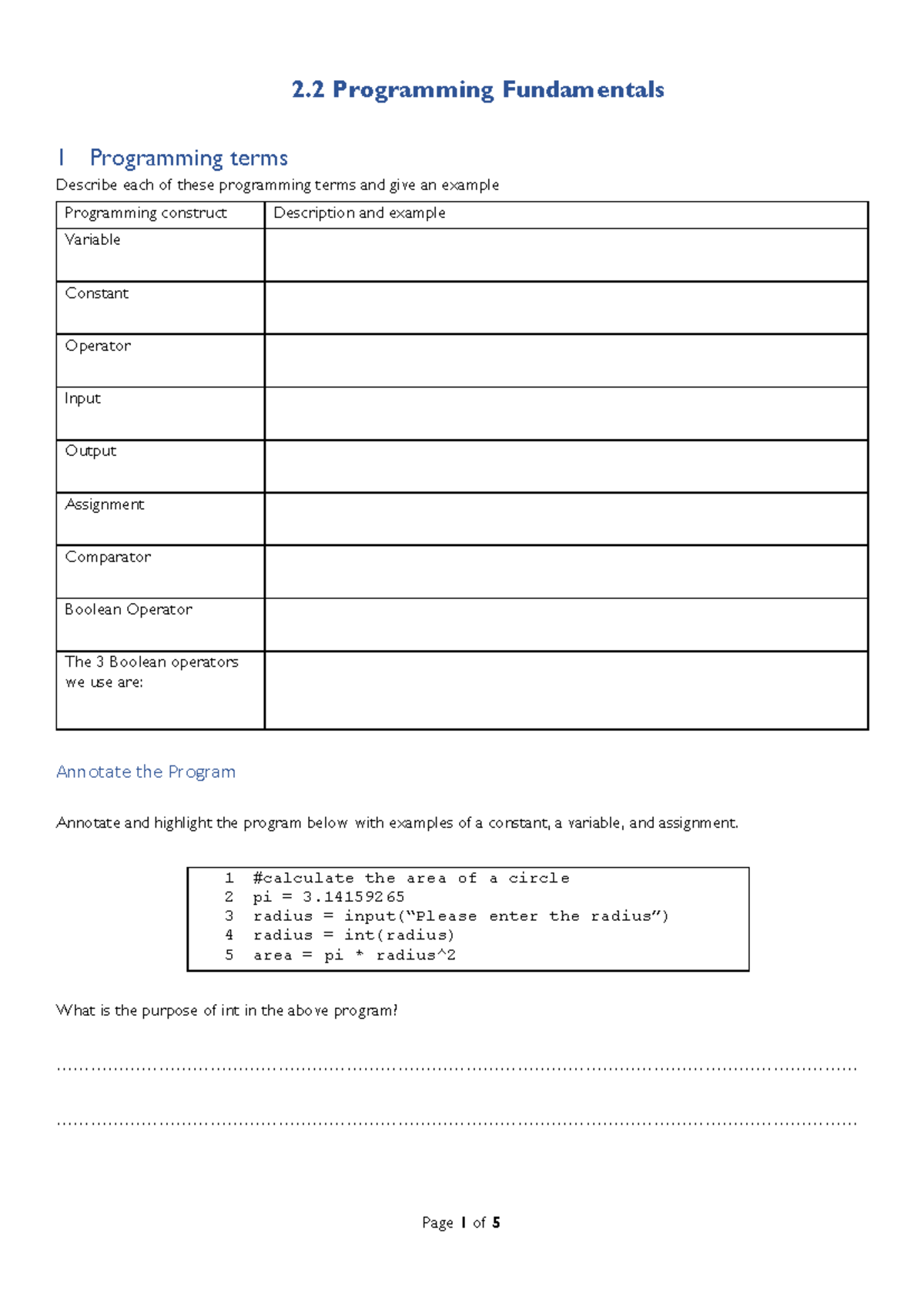 Macbeth analysis - 2. 2 Programming Fundamentals 1 Programming terms ...