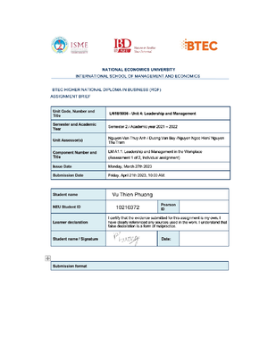 Slides Ly Thuyet Mon LM - Unit 4: Leadership and Management Pearson BTEC Level 5 Higher National ...