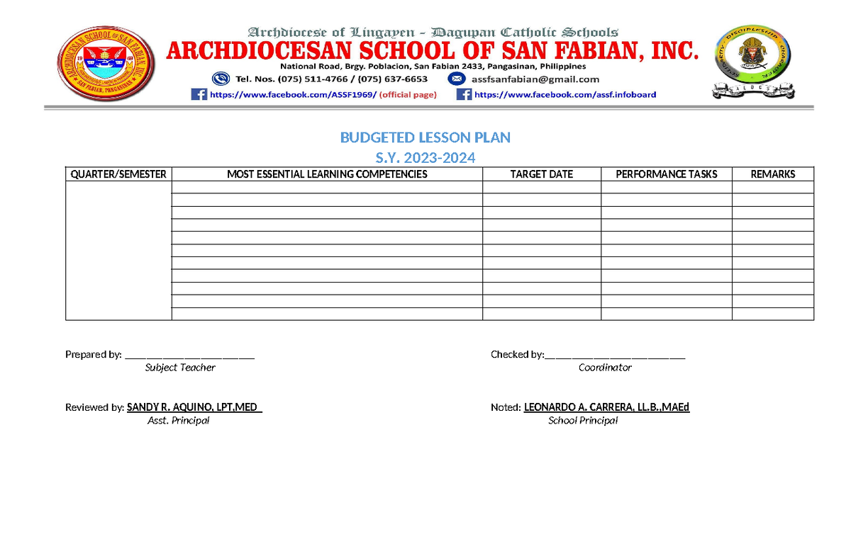 Blp-and-tos - Budget Lesson Plan and Test of Specification - BUDGETED ...