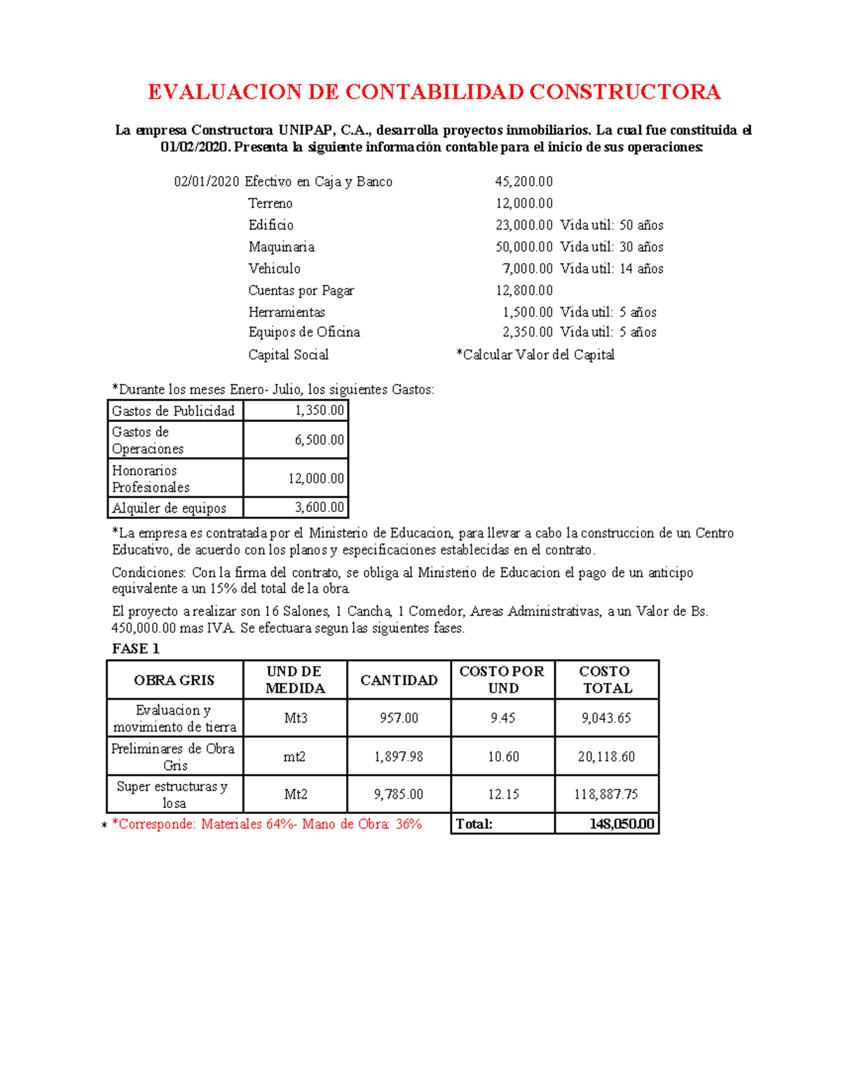 Corte III- Act. 2 - Evaluación - Contab. Constructora - EVALUACION DE CONTABILIDAD CONSTRUCTORA ...