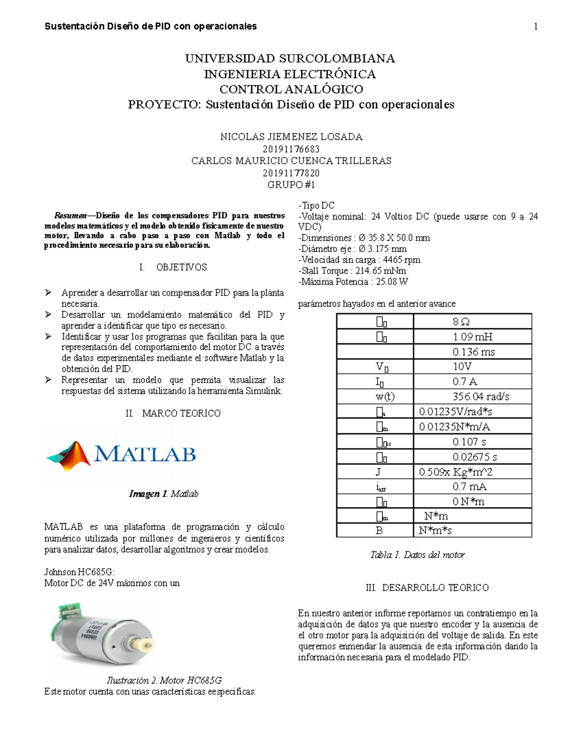 Sustentación Diseño de PID con operacionales - Resumen—Diseño de los compensadores PID para ...