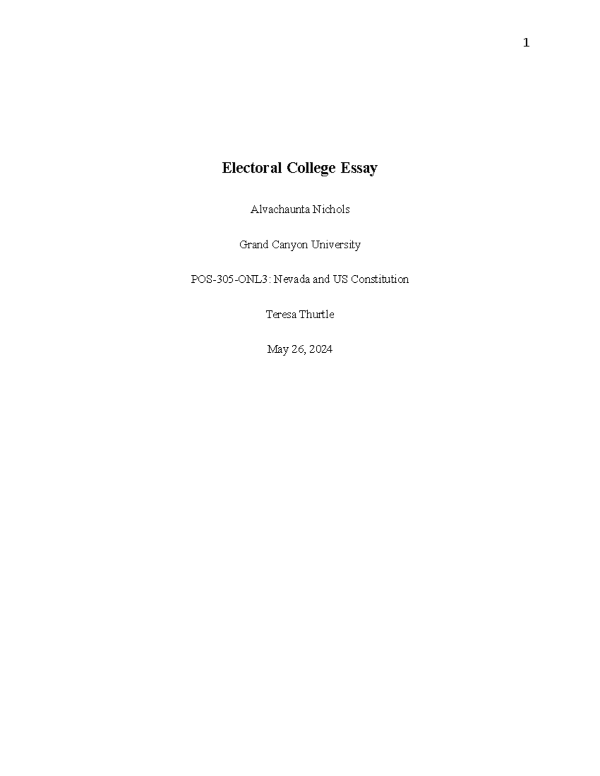 Electoral College Essay - Electoral College Essay Alvachaunta Nichols ...