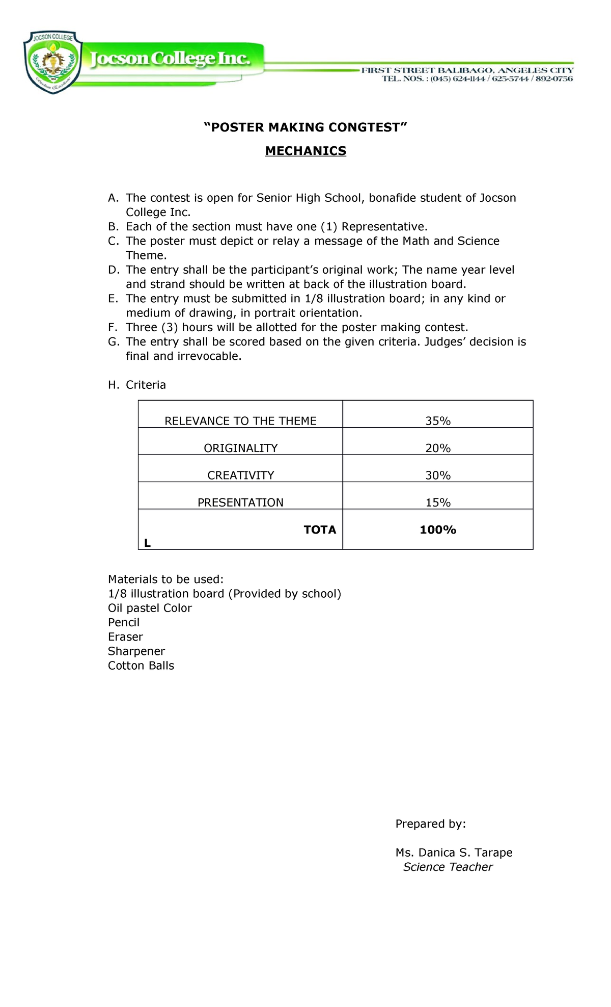 Poster Making Contest - mechanics - “POSTER MAKING CONGTEST” MECHANICS ...