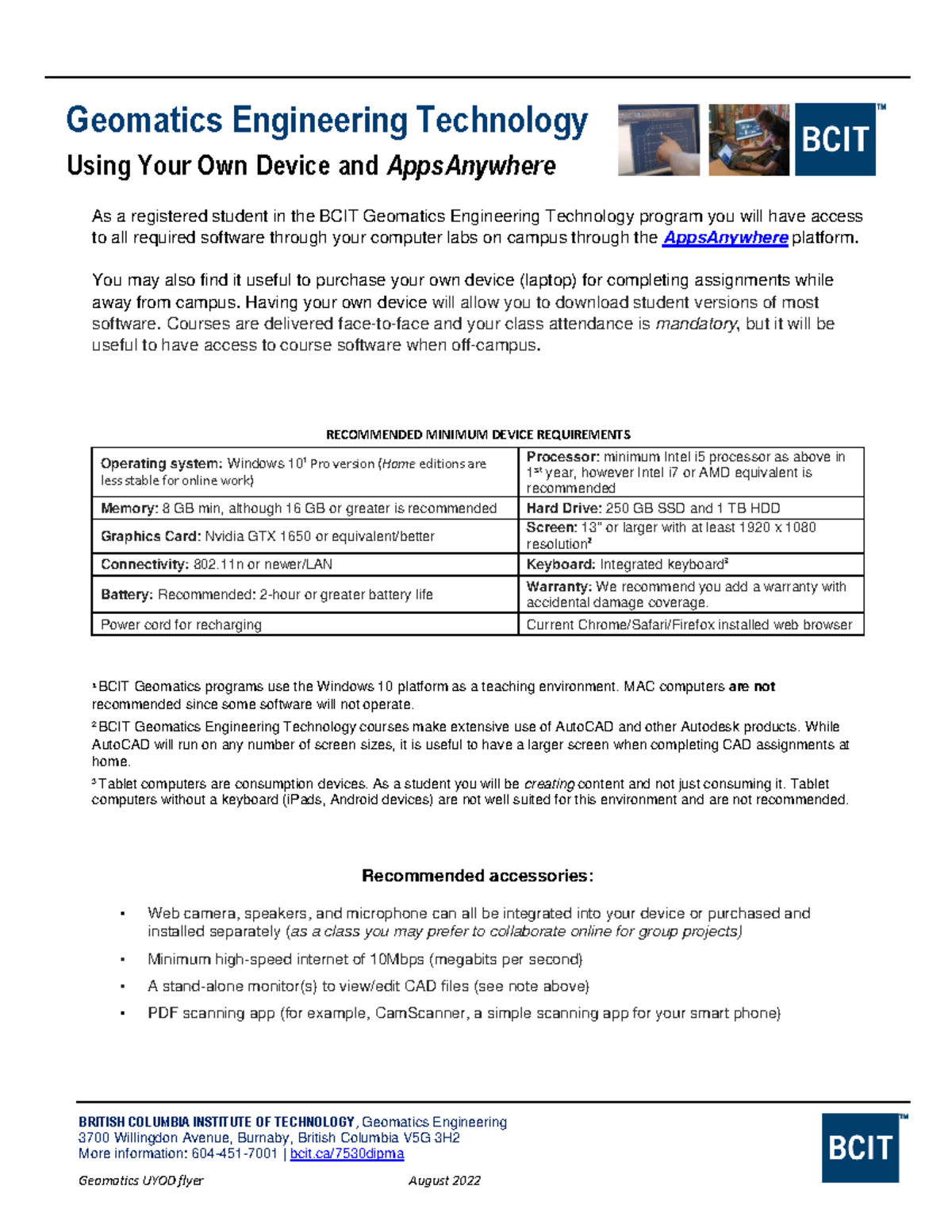 Geomatics UYOD 2022 - Device Information - BRITISH COLUMBIA INSTITUTE ...