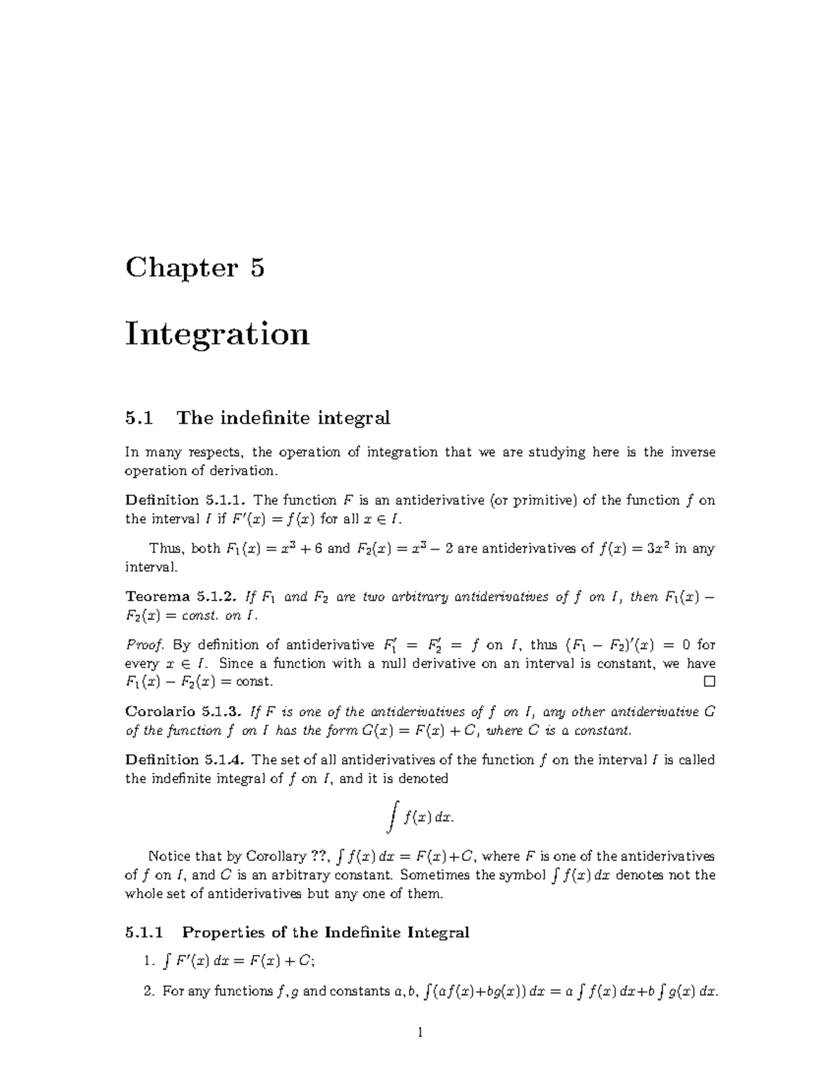 Apuntes 5 - Chapter 5 Integration 5 The indefinite integral In many ...