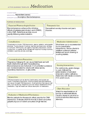 Amitriplyline (Elavil) Drug Card - ACTIVE LEARNING TEMPLATE: Medication ...