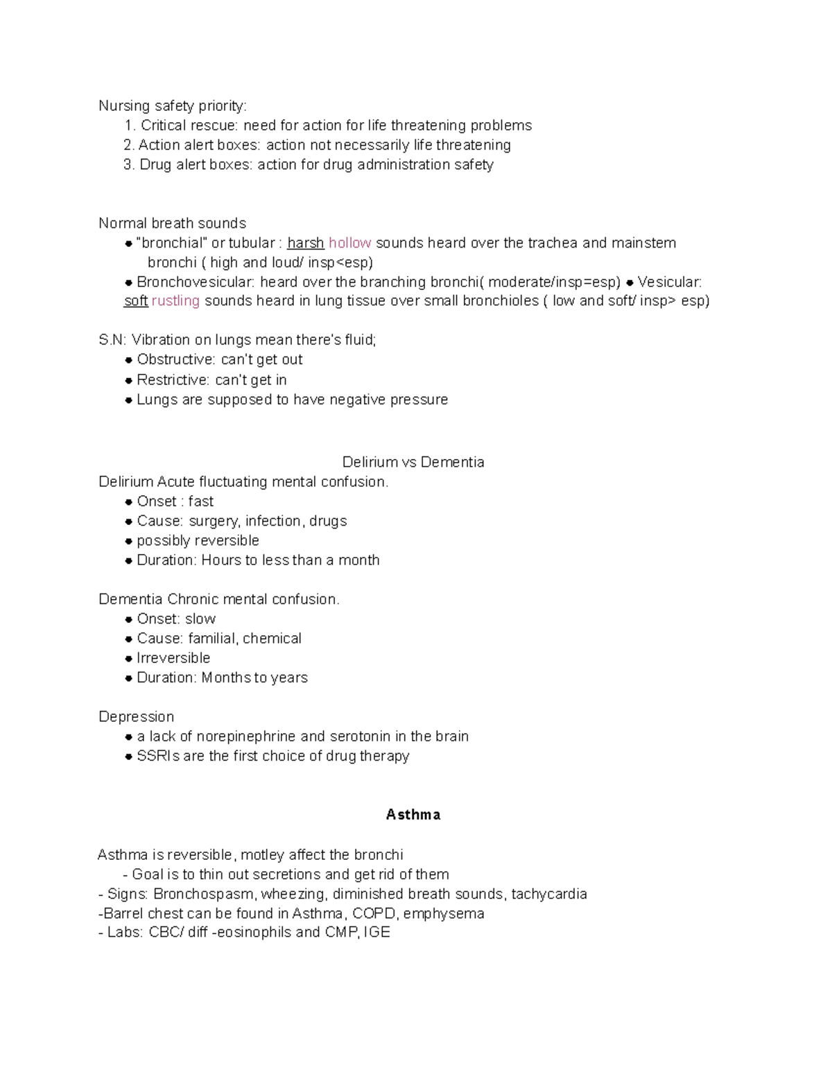 Exam 2 Review - Nursing safety priority: 1. Critical rescue: need for ...