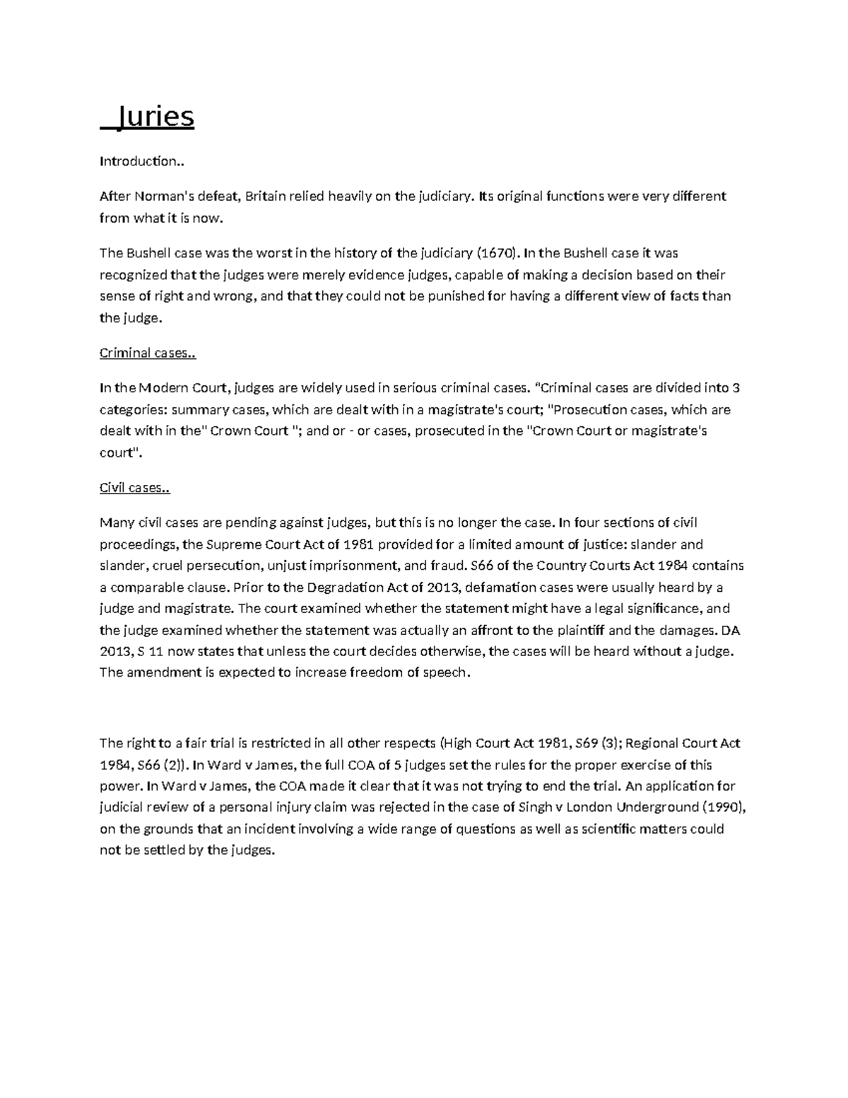 Juries- must look it - Juries Introduction.. After Norman's defeat ...
