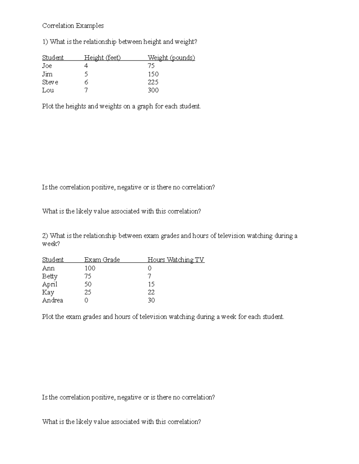Correlation Examples - Correlation Examples What is the relationship ...