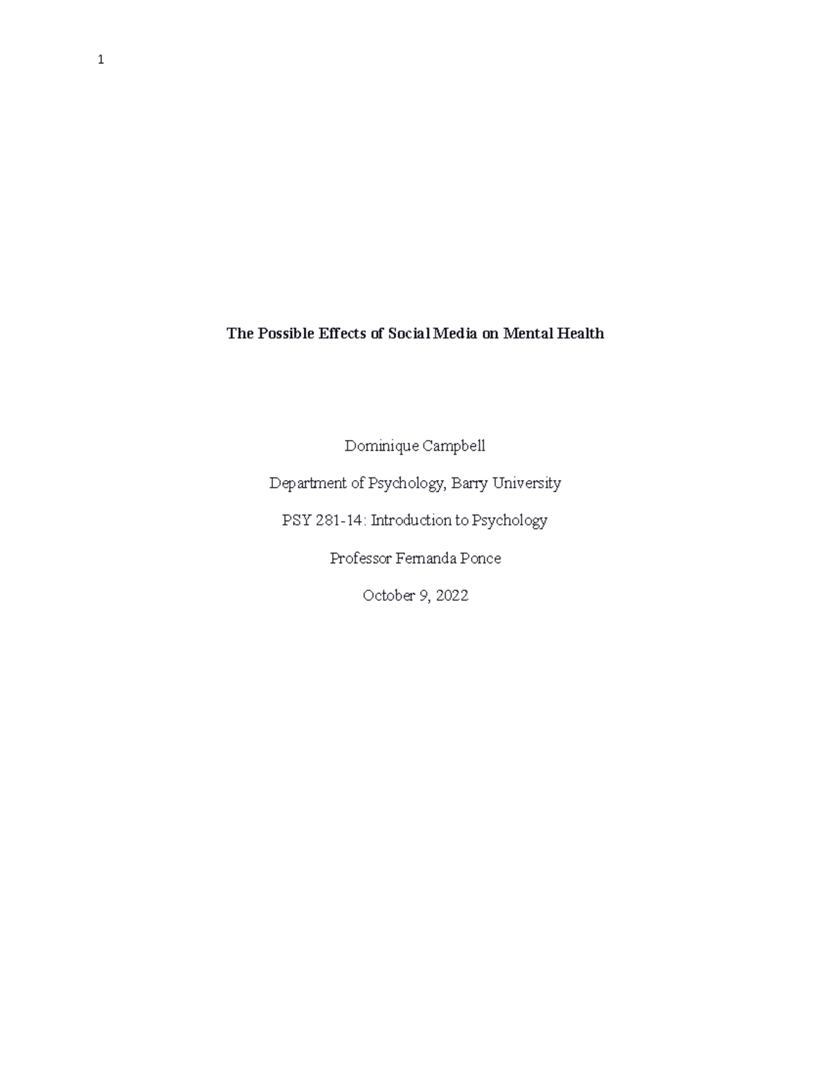 Writing Assignment 1 - How Social Media affects mental health - The ...