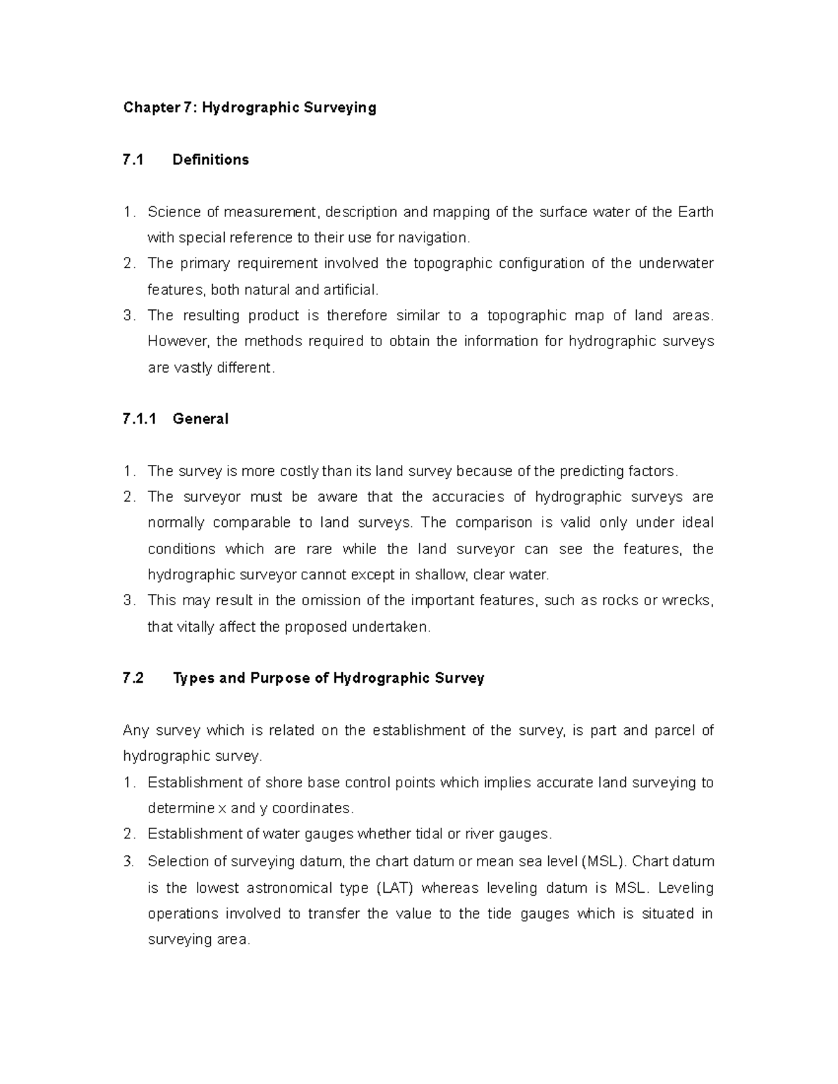 Chapter 7 - Chapter 7: Hydrographic Surveying 7 Definitions Science of ...