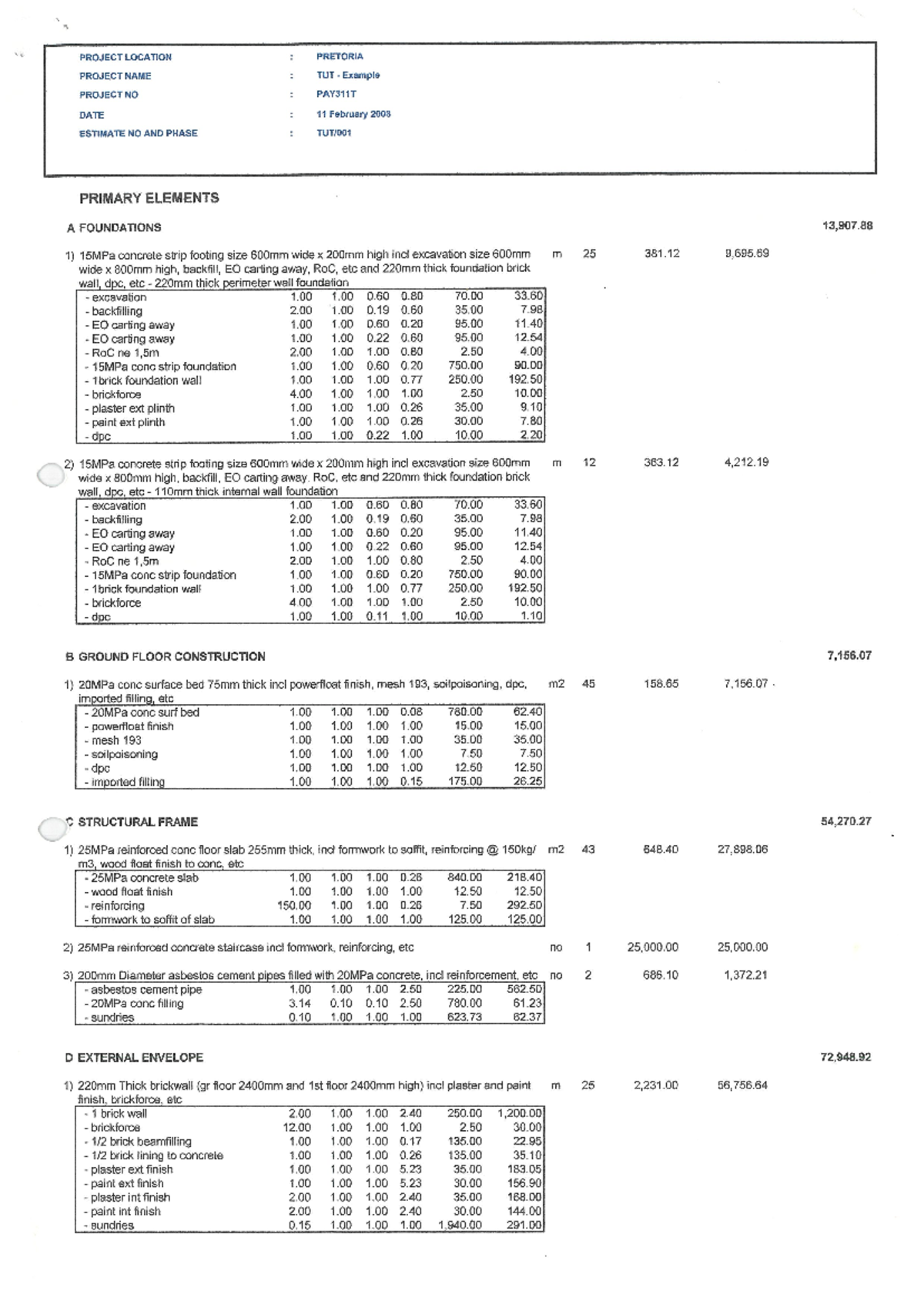 Elemental analysis of example double storey house - PAY311T - Studocu