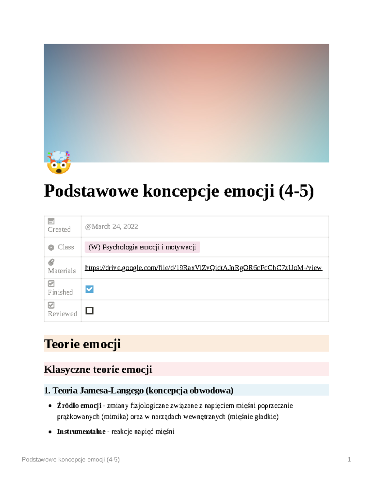 Podstawowe koncepcje emocji (4-5) - 🤯 Podstawowe koncepcje emocji (4-5) Created Class (W) - Studocu
