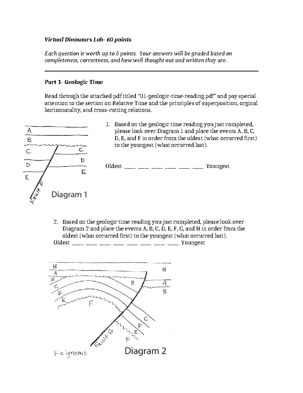 Virtual Dinosaurs Lab - Your answers will be graded based on ...