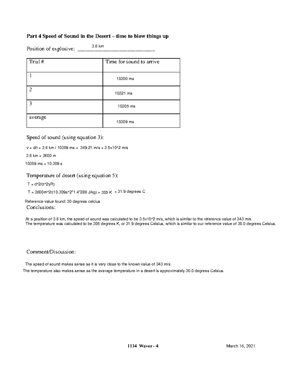 Lab 7c basic physics - 1114 Waves - 4 March 16, 2021 Part 4 Speed of ...